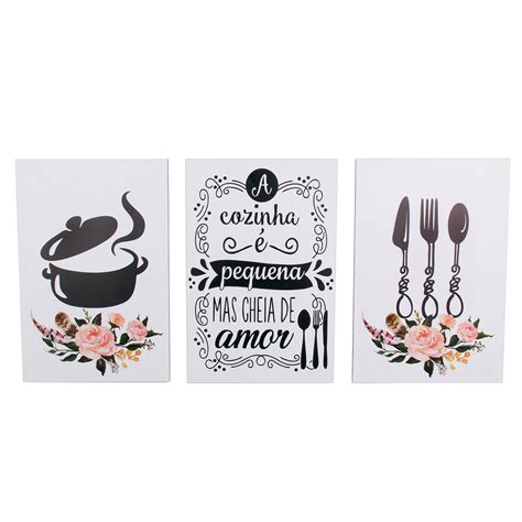 Quadro Decorativo Cozinha Panela E Talheres Branco Kit 3 30x40cm