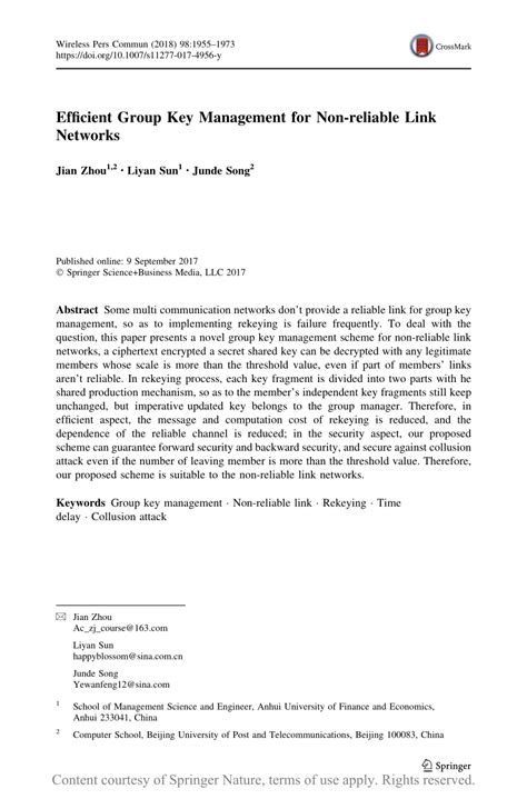 efficient group key management for non reliable link networks request pdf