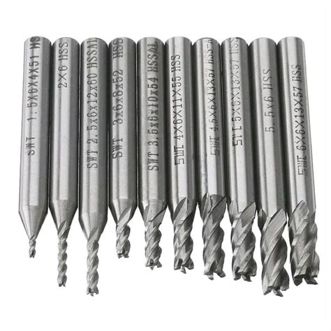Jual Set Pcs Mata Bor Endmill Flute Hss End Mill Cutter Cnc Router