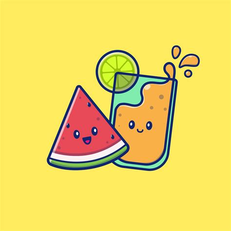 söt citronsaft med söt vattenmelon tecknad vektor ikonillustration mat