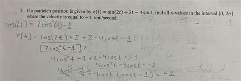 [ap calc ab trig] find all x values in the interval {0 2pi} where velocity 1 unit second