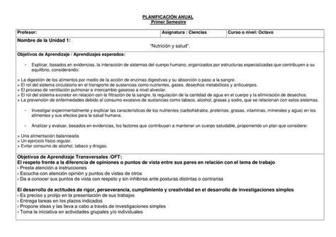 Planificacion Anual Octavo Basico Cs Naturales Profe Social