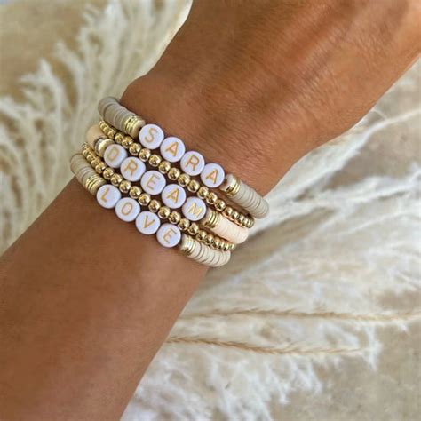 New Stacking Bracelet Heishi Disc Personalized Beaded Name Etsy