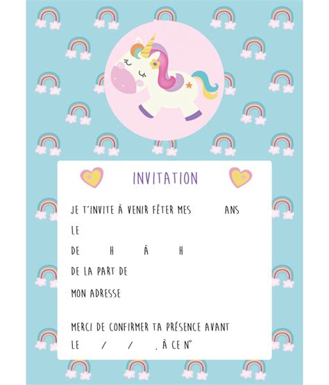 Carte D Invitation Anniversaire Licorne