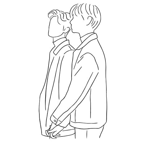 Line Art Minimal Of Gay Couple Holding Hands Together In Hand Drawn