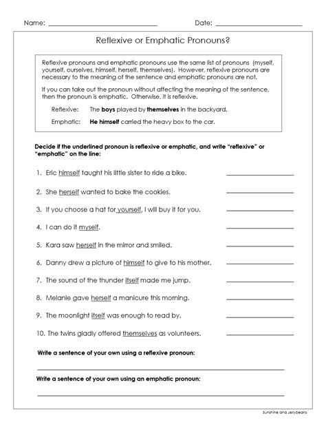 Reflexive Emphatic Pronouns Worksheets Grades Made By