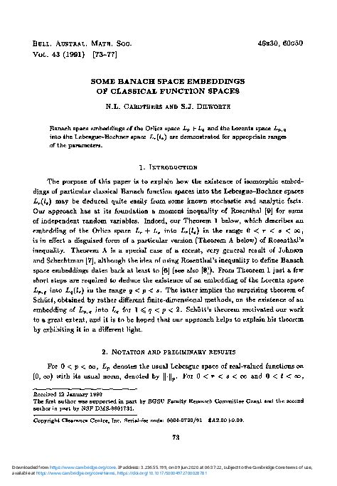 pdf some banach space embeddings of classical function spaces s j dilworth