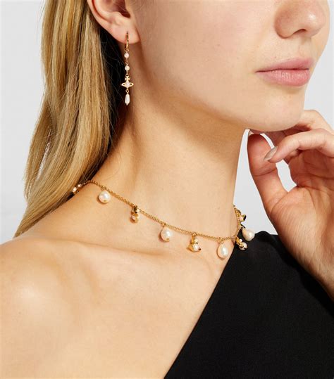 Vivienne Westwood Gold Tone Brass And Creamrose Pearl Emiliana Necklace