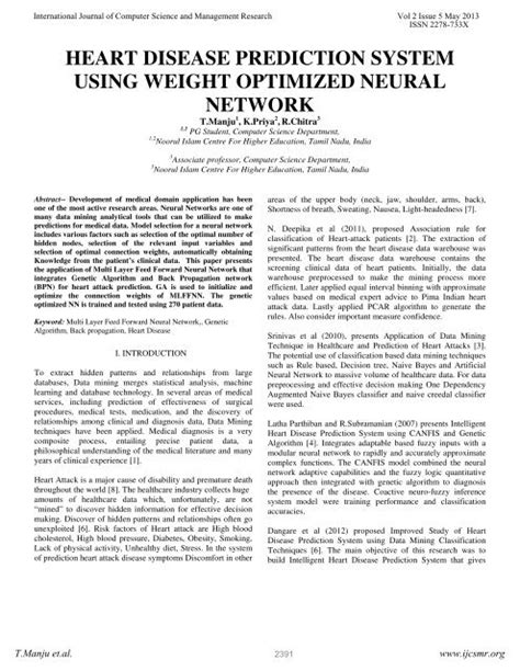 heart disease prediction system using weight optimized ijcsmr