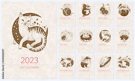 Vecteur Stock Calendar 2023 Cat Chinese Zodiac Design Cute Pet 2023