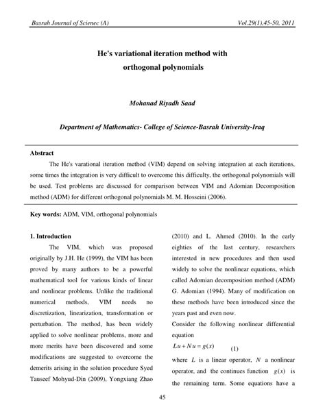 pdf he s variational iteration method with orthogonal polynomials