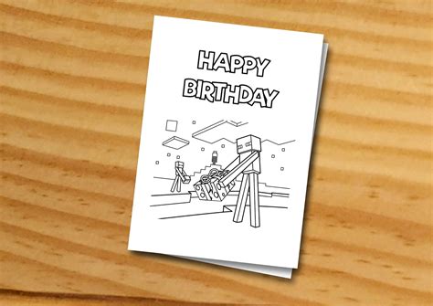 Minecraft Birthday Card Printable Minecraft Coloring Etsy
