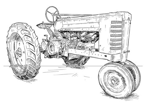 Vintage Old Tractor John Deere A Digital Cartoon Drawing Vector Eps