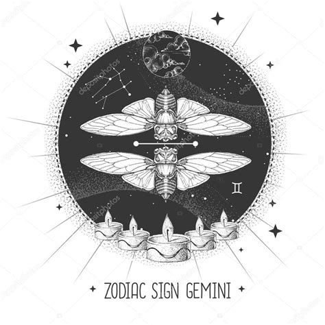 Tarjeta de brujería mágica moderna con astrología Signo zodiacal