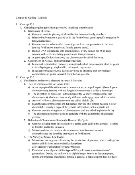 Chapter Outline Meiosis
