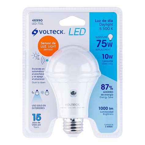 Ficha Tecnica Lámpara LED tipo bulbo A19 10 W con sensor de luz Volteck