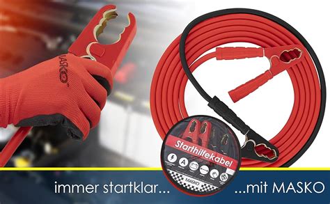 MASKO Starthilfekabel Überbrückungskabel für Benzin und Dieselmotoren