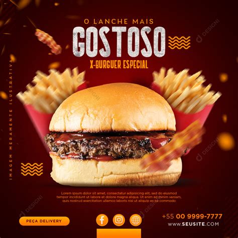 Hambúrguer Hamburguerias Social Media PSD Editável download Designi