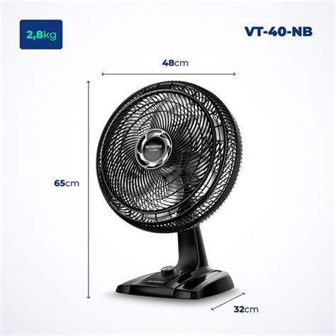 Ventilador de Mesa Mondial VT 40 NB Turbo 40cm 6 Pás 3 Velocidades