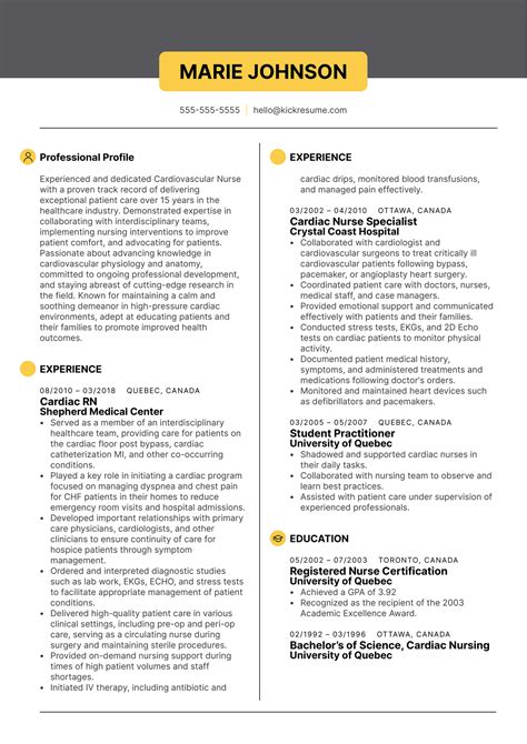 Amostra de Currículo da Enfermeira Cardíaca Kickresume