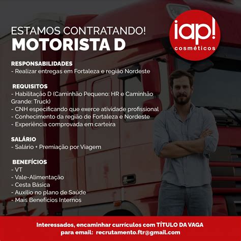 Vaga Para Motorista Categoria D Em Fortaleza Tales Augusto