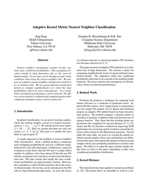 pdf adaptive kernel metric nearest neighbor classification