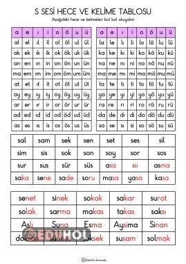 S N F S Sesi Hece Ve Kelime Eduhol Etkinlik Ndir Oyun Oyna