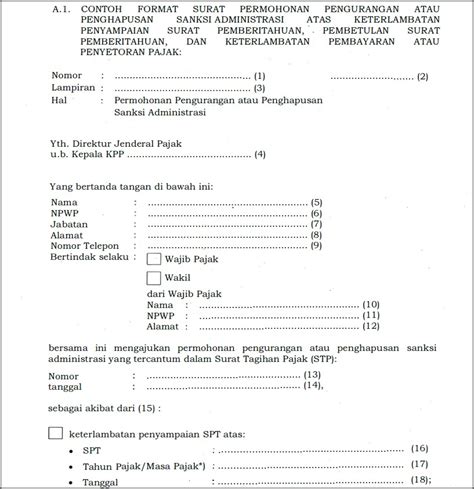 Contoh Surat Pernyataan Permohonan Hapus Sanksi Administrasi Pajak