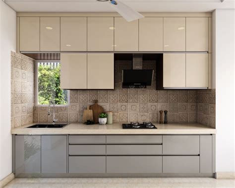 Compact Beige And Grey Parallel Kitchen Design Livspace