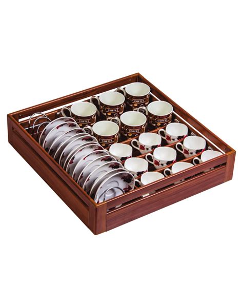 SilverBell Plus 19X20X4 Aluminium Teak Wood Finish Cup Saucer Kitchen