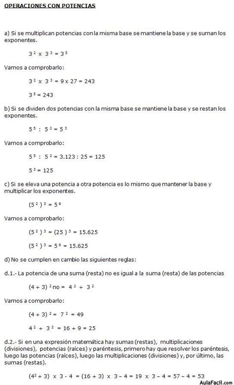 Operaciones Con Potencias Matem Ticas Primero Eso