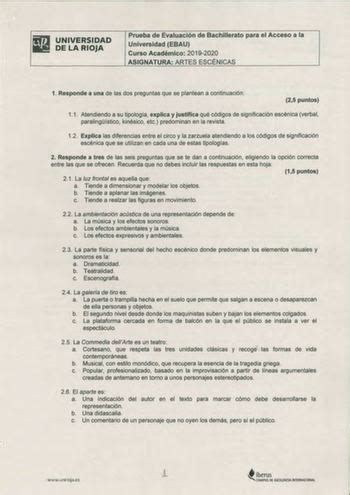 Examen de Artes Escénicas de La Rioja EBAU de 2020 Descargar