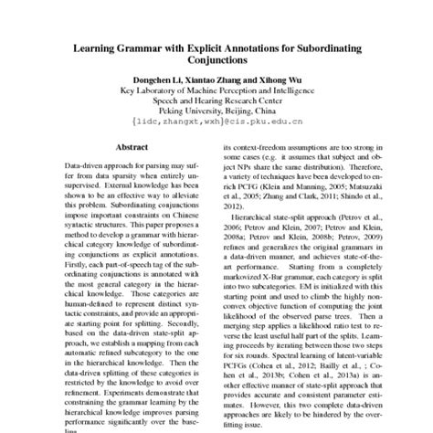 learning grammar with explicit annotations for subordinating conjunctions acl anthology