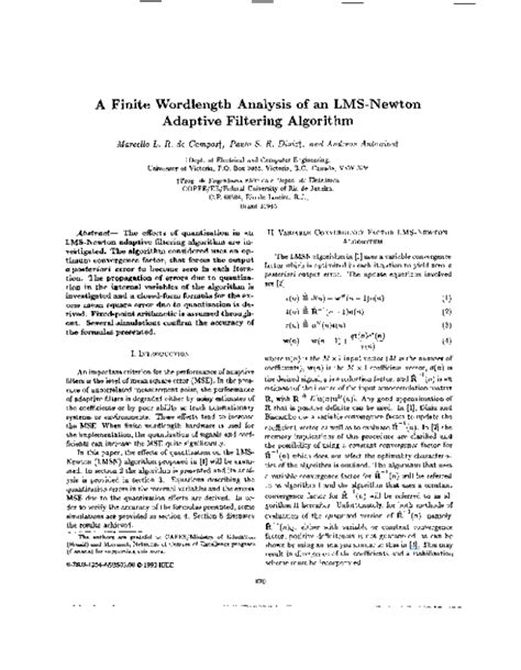 pdf a finite wordlength analysis of an lms newton adaptive filtering algorithm paulo diniz