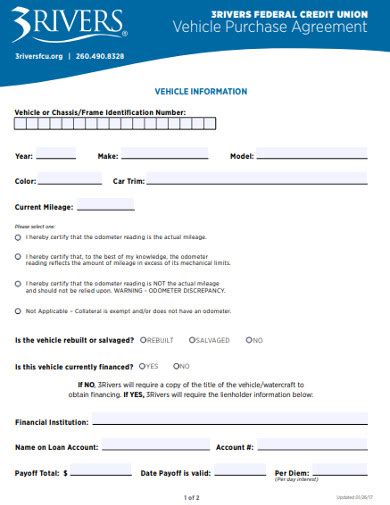 Vehicle Purchase Agreement Examples Format Pdf