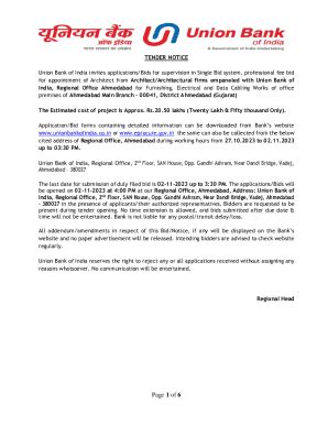 Fillable Online Union Bank Of India Invites Applications Bids For