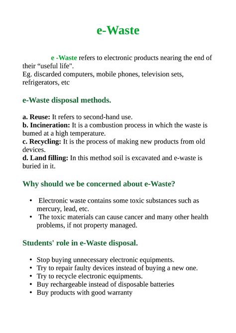 E Waste And Disposal Methods E Waste E Waste Refers To Electronic