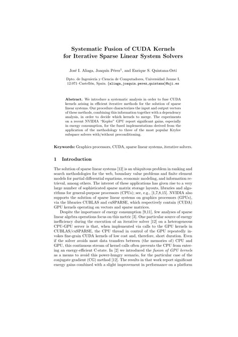 pdf systematic fusion of cuda kernels for iterative sparse linear system solvers