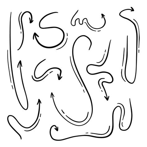 Doodle flechas de dirección conjunto lineal Vector Premium