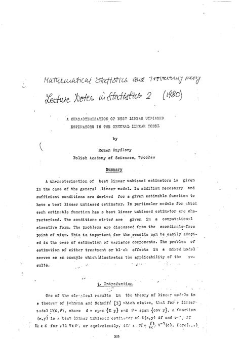 pdf a characterization of best linear unbiased estimators in the general linear model