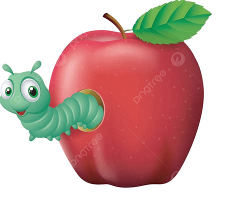 Cartoon Worm Coming Out Of An Apple Education Cheerful Smile Vector