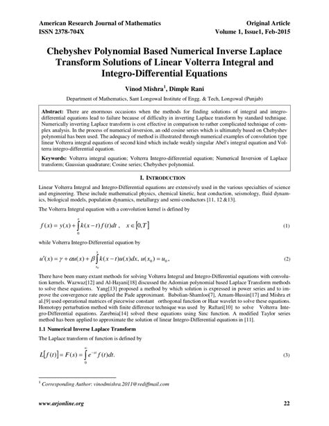 [pdf] chebyshev polynomial based numerical inverse laplace transform solutions of linear
