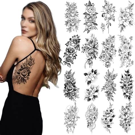 Tanio Szkic Sexy Flower tymczasowy tatuaż kobiety malowanie ciała ramię