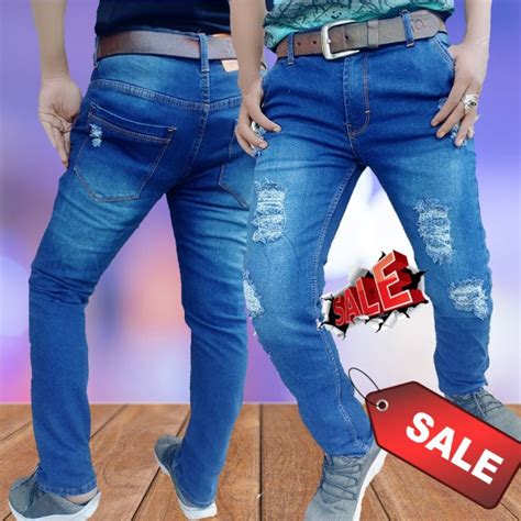 Jual Celana Panjang Jeans Pria Cowok Sobek Robek Dengkul Stretch Distro