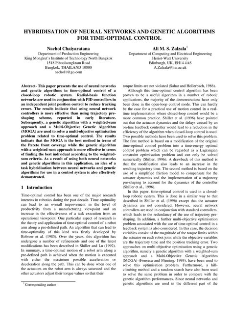 pdf hybridisation of neural networks and genetic algorithms for time optimal control