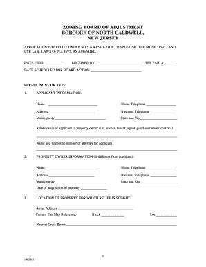 Fillable Online Zoning Board Of Adjustments Application Fax Email Print
