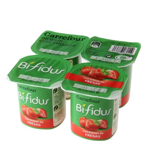 Bífidus con trozos de fresa Carrefour pack de 4 unidades de 125 g