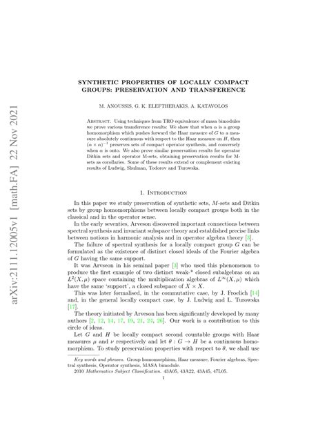 pdf synthetic properties of locally compact groups preservation and transference