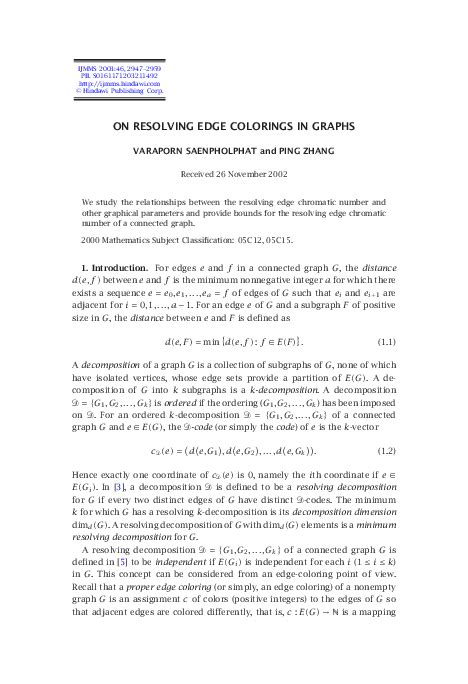 pdf on resolving edge colorings in graphs gary chartrand