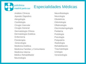 Más de 30 Especialidades Médicas para tu Cita Sanitaria